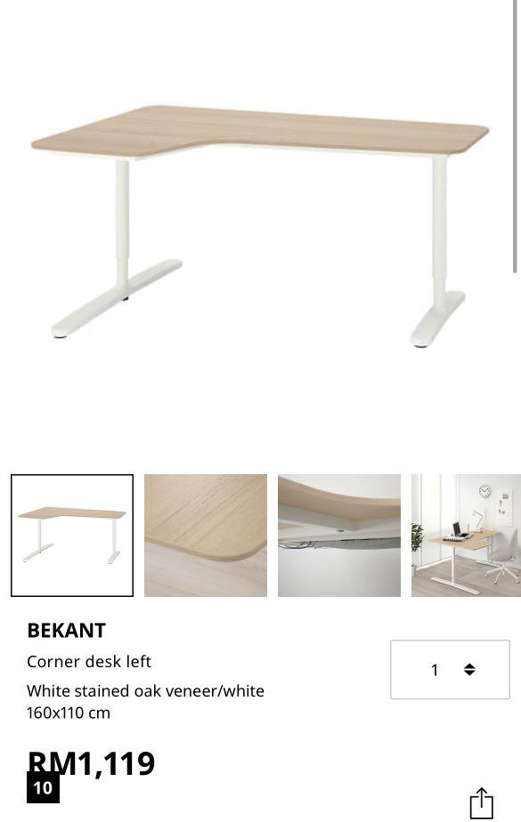 Ikea Bekant Left-Corner Worktable, Furniture & Home Living, Furniture ...
