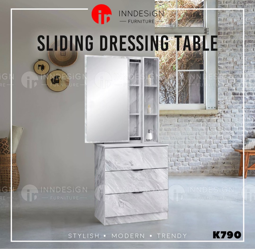 K790 Sliding Dressing Table With 3 Drawers & Glass Door (Free Delivery ...