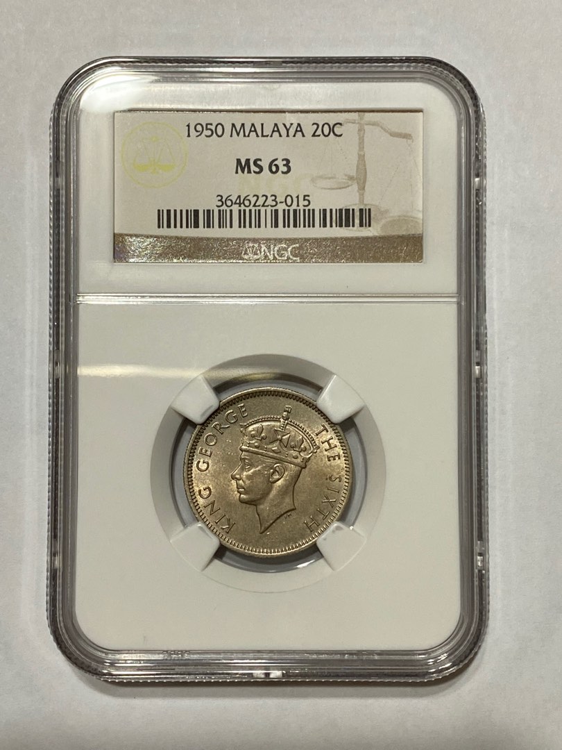 Malaya 1950 20 cents NGC Ms 63, Hobbies & Toys, Memorabilia & Collectibles, Currency on Carousell