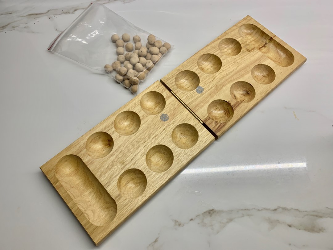 Mancala Classic Game with Folding Wooden Game Board and Stones, Family ...