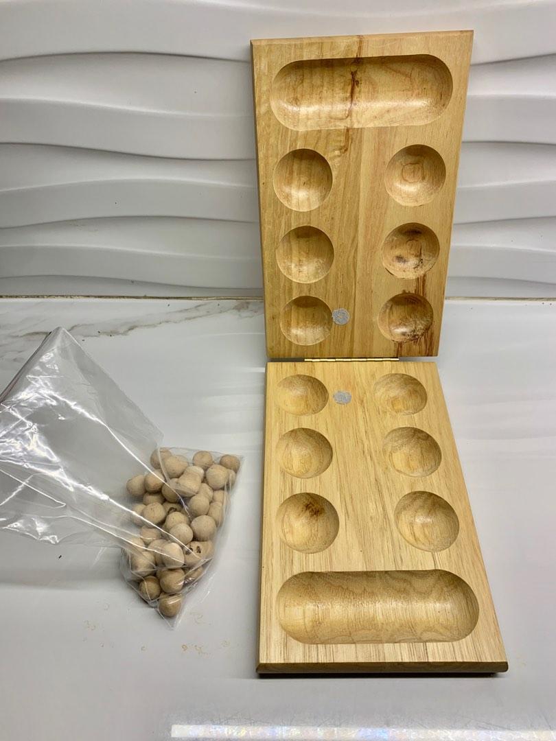 Mancala Classic Game with Folding Wooden Game Board and Stones, Family ...