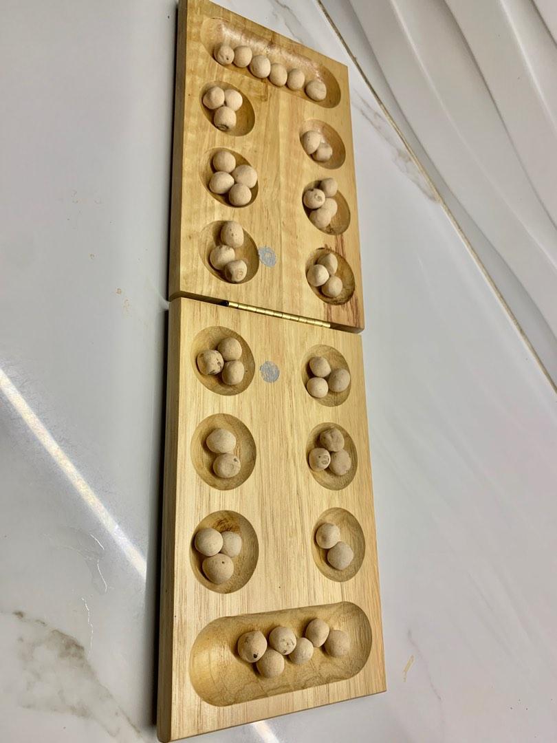 Mancala Classic Game with Folding Wooden Game Board and Stones, Family ...