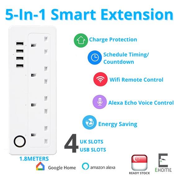 Multi socket 5-In-1 Smart Socket Power Extension - Wireless Smart WIFI ...