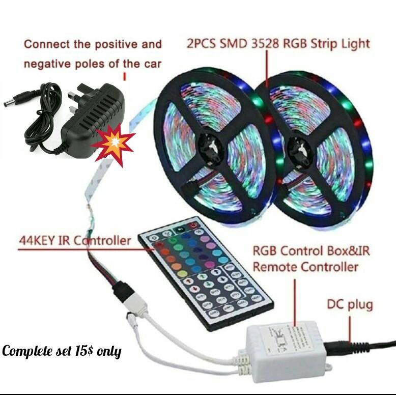 Multiple colour LED strip light with 44kye remote and power plug 15 ...