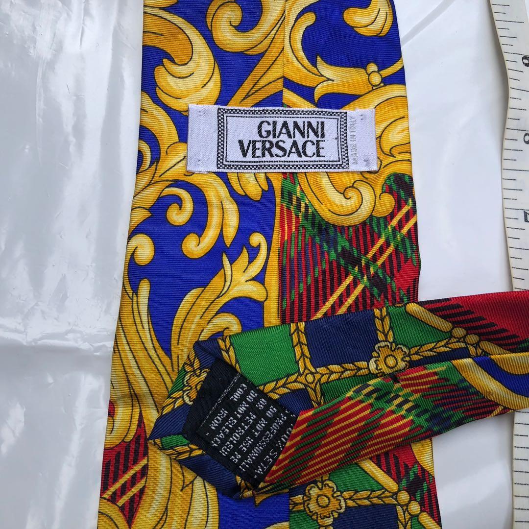 PO GIANNI VERSACE GOLDEN LEAVES NECK TIE SILK RED YELLOW BLUE GREEN ...