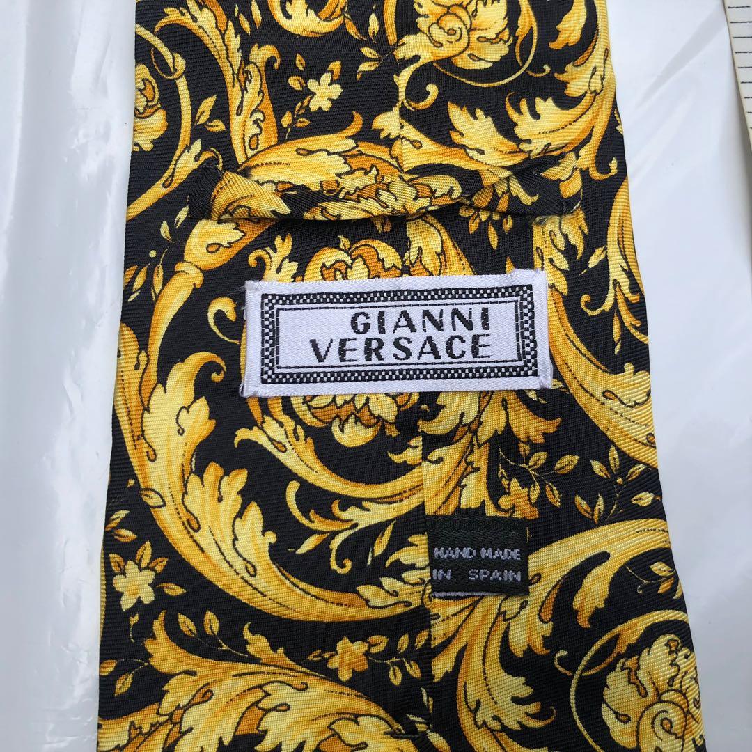 PO GIANNI VERSACE GOLDEN LEAVES NECK TIE SILK BLACK GOLD FORMAL ...