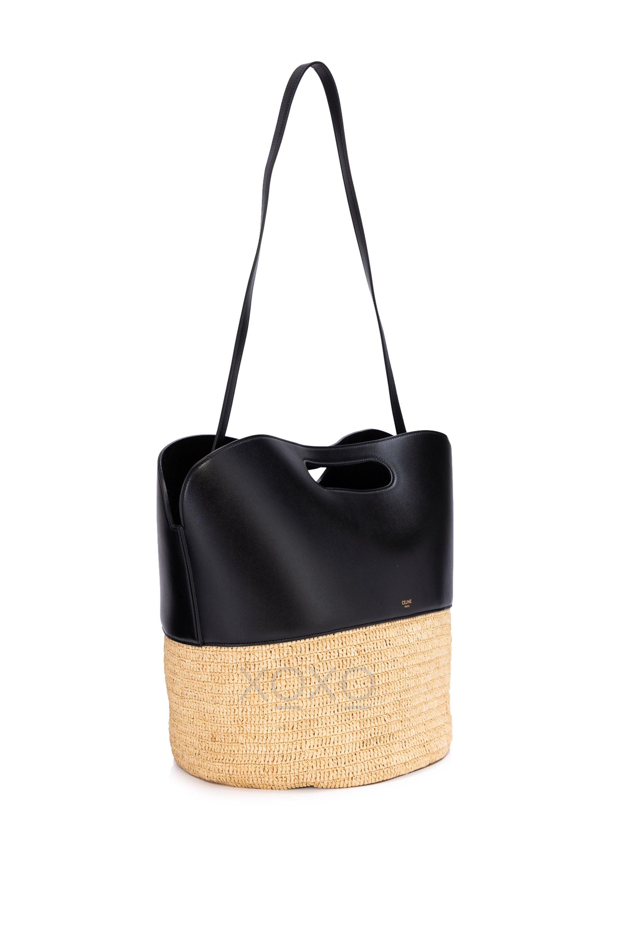 Pre-owned Celine Raffia Basket Tote Bag Calf Leather, Luxury, Bags ...