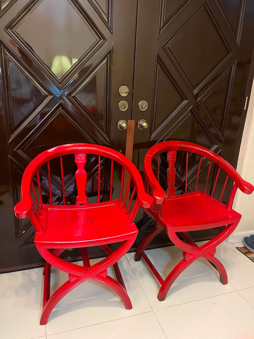 Red Chinese Chairs - Metal, Furniture & Home Living, Furniture, Chairs ...