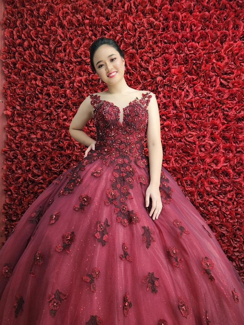 Red/Maroon Debut Ballgowns, Women's Fashion, Dresses & Sets, Evening ...