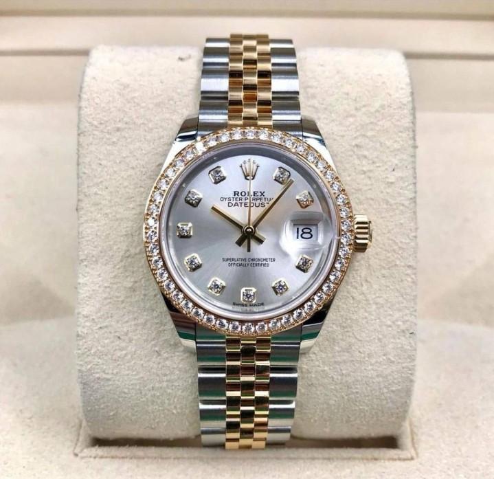 Rolex Lady Datejust 28mm silver Dial with diamond Index & bezel ref ...
