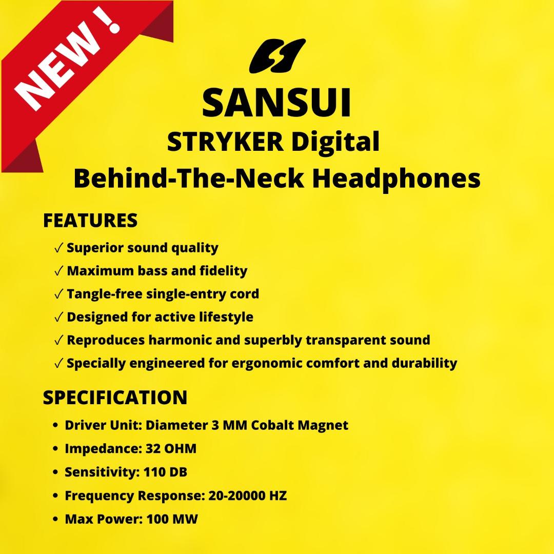 SANSUI JAPAN Limited Edition Stryker Digital Behind-The-Neck Headphones ...