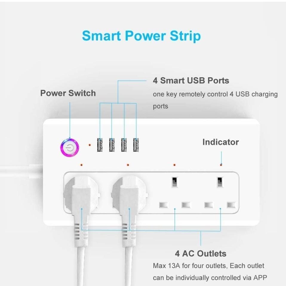 Smart Wifi Plug Extension iOS Android App Remote Control Power Socket Strip with 4 AC Plug ...