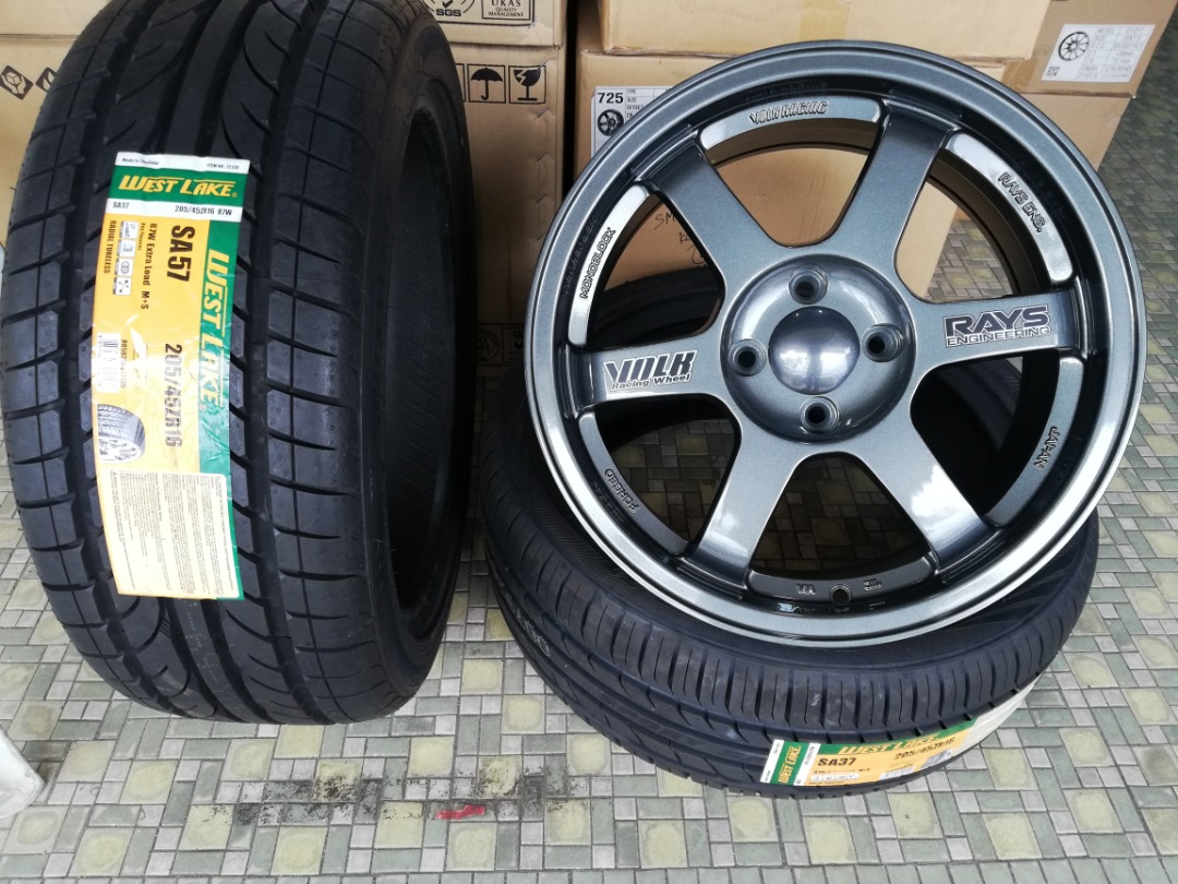 sport rim volk te37 16 inch package siap tayar baru 205/45/16, Auto Accessories on Carousell