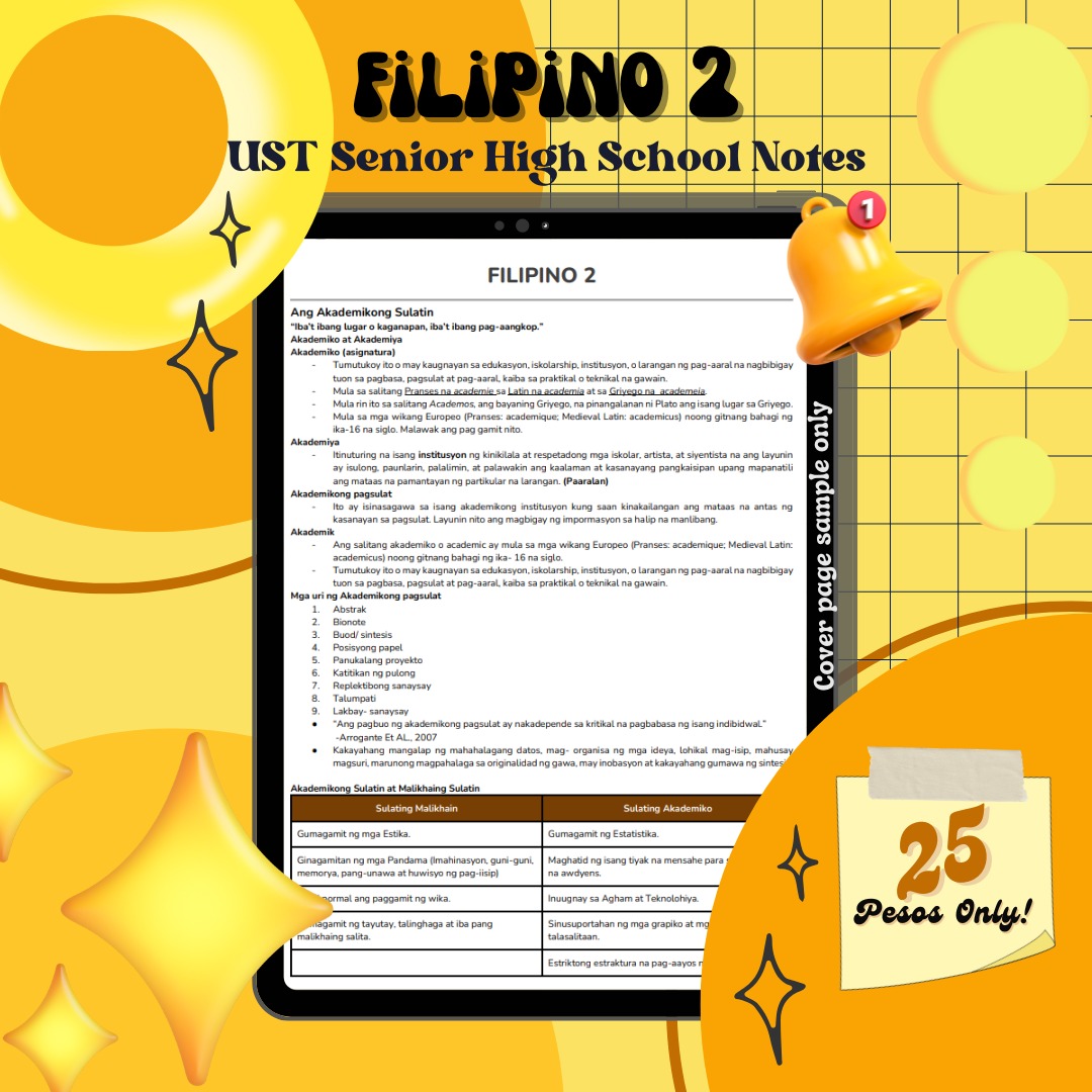 UST SHS NOTES [Filipino 2 for Grade 12] - With Tips, Sample Questions ...