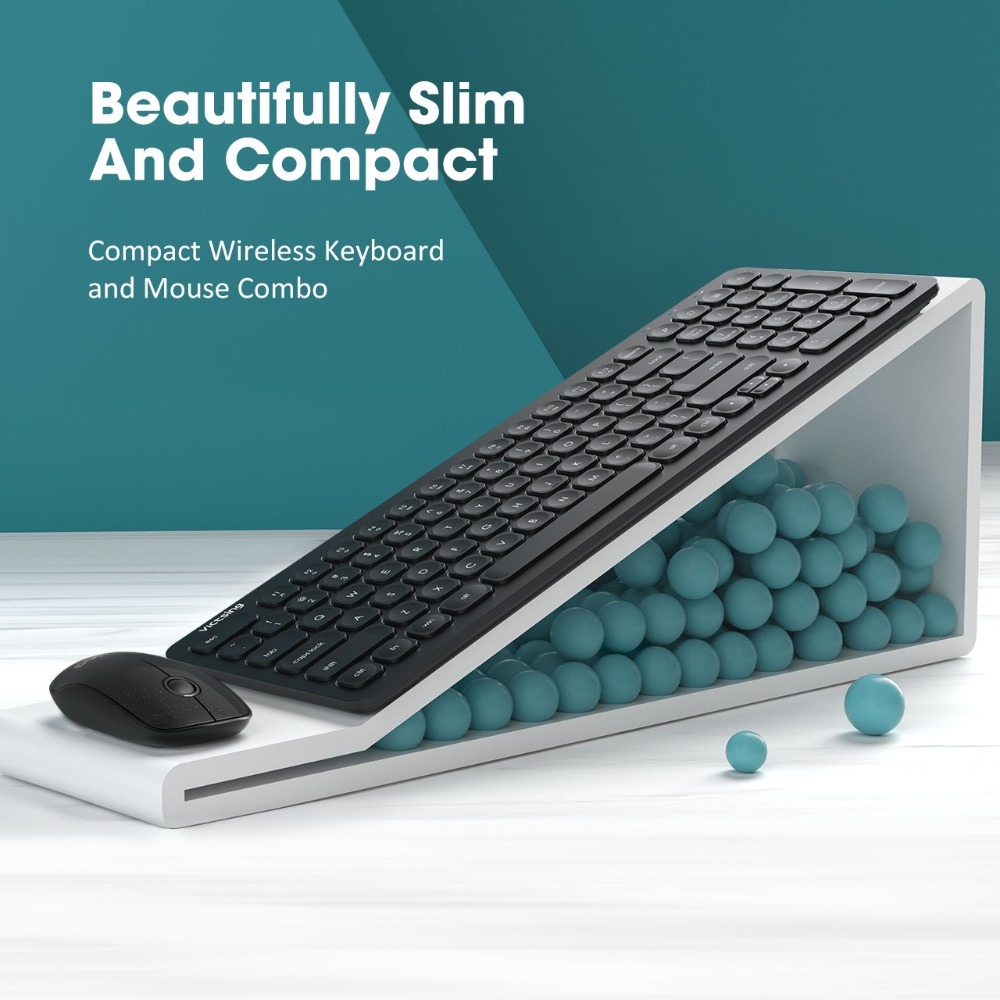 Victsing Wireless Keyboard and Mouse Combo, 2.4G Ultra Slim Keyboard ...