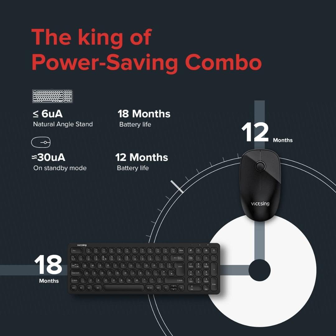 Victsing Wireless Keyboard and Mouse Combo, 2.4G Ultra Slim Keyboard ...