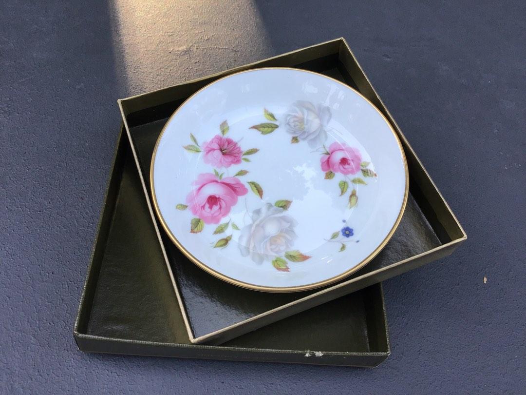 Vintage Royal Worcester Pink & White Roses Bone China Marissa Trinket ...