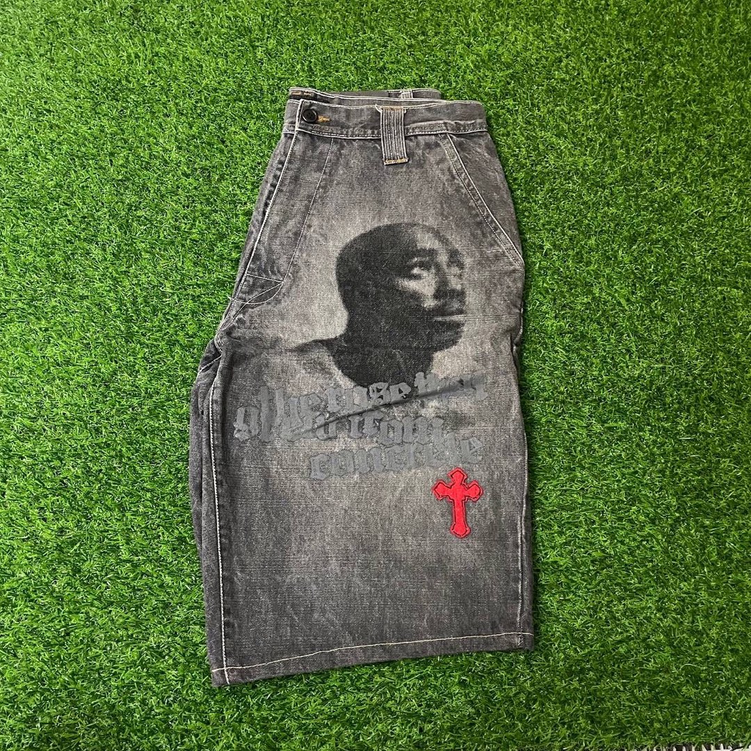 Vintage Tupac Denim Shorts, Men's Fashion, Bottoms, Shorts on Carousell