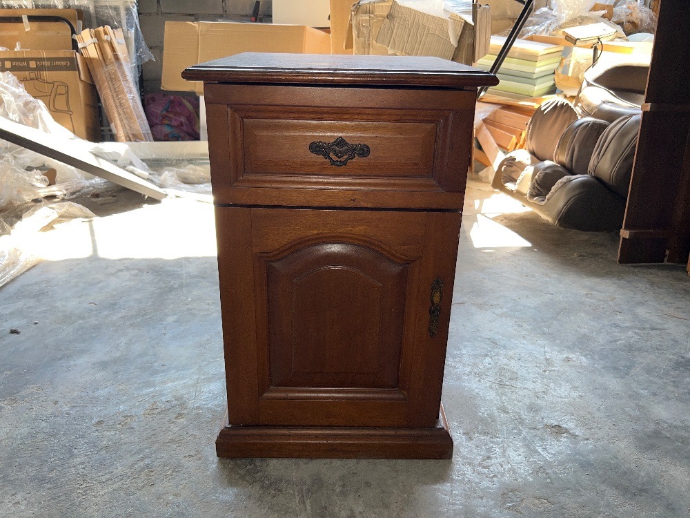 Wooden Side Table with 1 Drawer & 1 Swing Door / Meja Sisi Kayu dengan ...