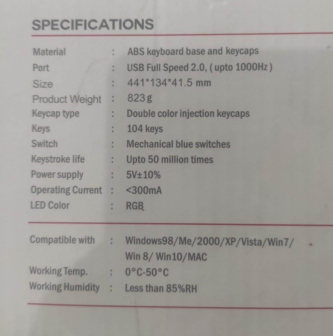 Zeus ZK110 Mechanical Gaming Keyboard, Computers & Tech, Parts ...