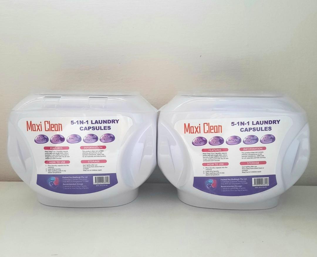 2 Tubs Maxi Clean 5 in 1 Fresh Lavender Laundry Capsules 50 pods/New ...