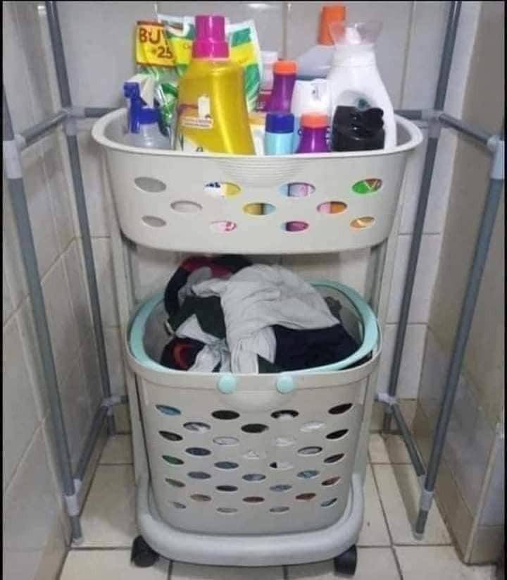 2LAYERED OROCAN LAUNDRY BASKET W/ WHEELS, Furniture & Home Living ...