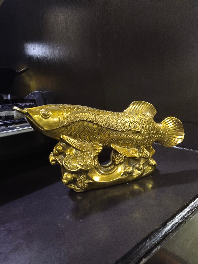 Brass lucky arowana statue display, Hobbies & Toys, Memorabilia ...