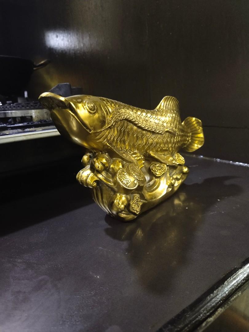 Brass lucky arowana statue display, Hobbies & Toys, Memorabilia ...