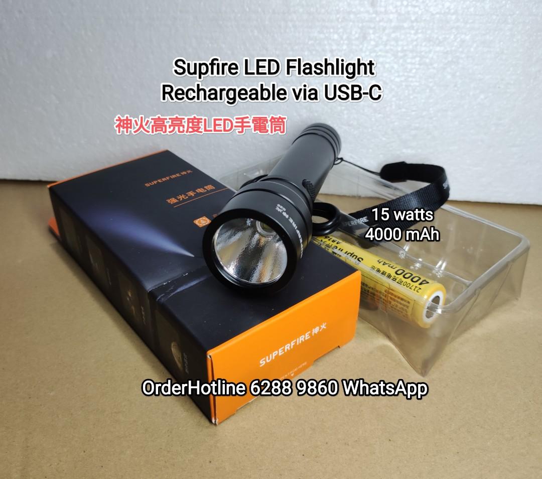 神火C20強光可充電手電筒. Supfire LED Flashlight Torch Rechargeable. 15 watts ...