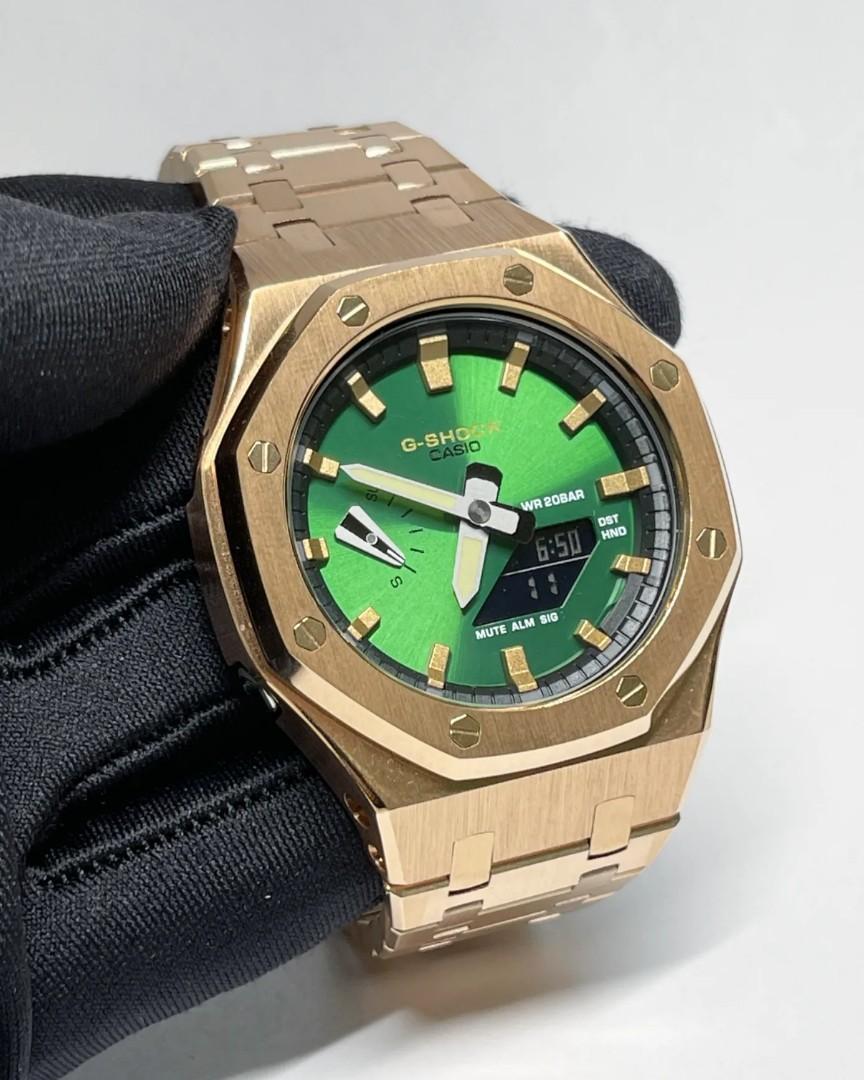 Casioak GA-2100 aka hulk with rose gold index in rose gold metal ...