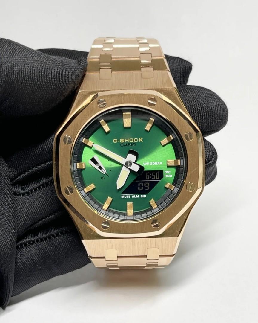 Casioak GA-2100 aka hulk with rose gold index in rose gold metal ...