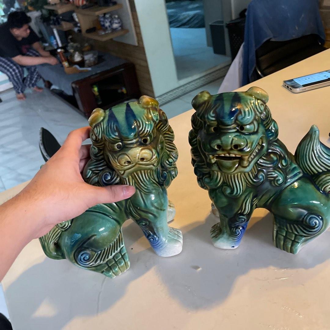 Chinese Foo Dog Figurines - Lion Dogs Of Fo - Large Green Foo Dogs ...