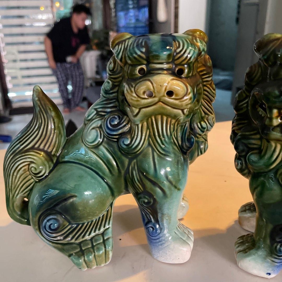 Chinese Foo Dog Figurines - Lion Dogs Of Fo - Large Green Foo Dogs ...