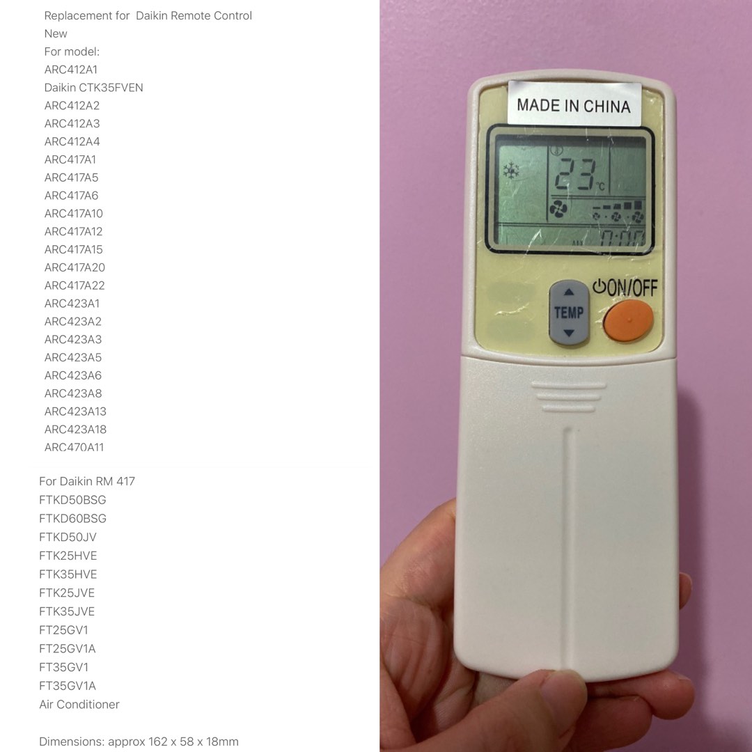 Daikin remote controller , TV & Home Appliances, Air Conditioners ...