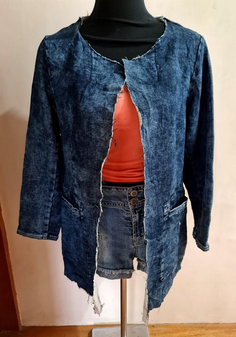Denim Cut Style Jacket, Women's Fashion, Coats, Jackets and Outerwear ...