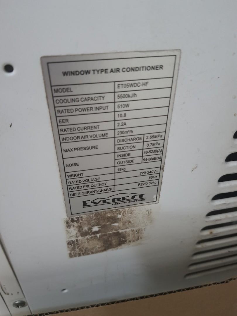 Everest window type aircon, TV & Home Appliances, Air Conditioning and ...
