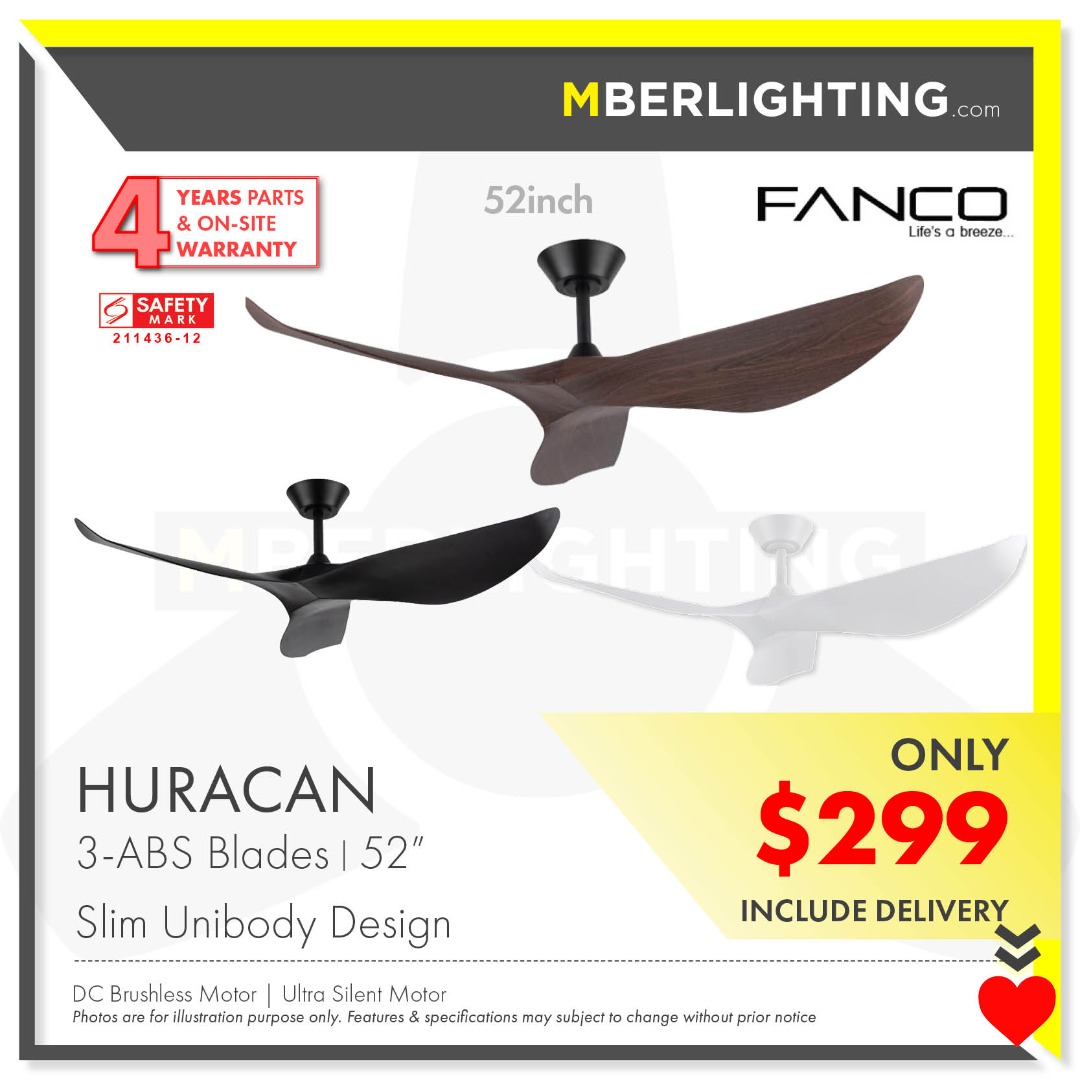FANCO HURACAN 52" Ceiling Fan, Furniture & Home Living, Lighting & Fans ...