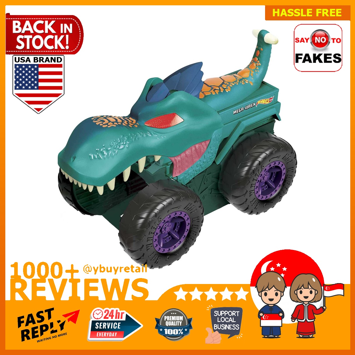 Hot Wheels Monster Trucks Car Chompin' Mega Wrex Giant 1:64 Die-Cast ...