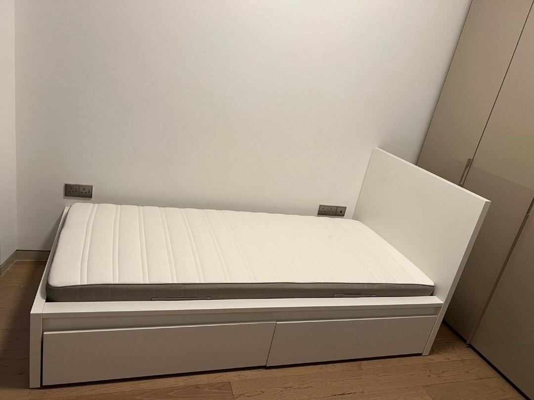 IKEA single bed w bed frame and matt pad, Furniture & Home Living ...