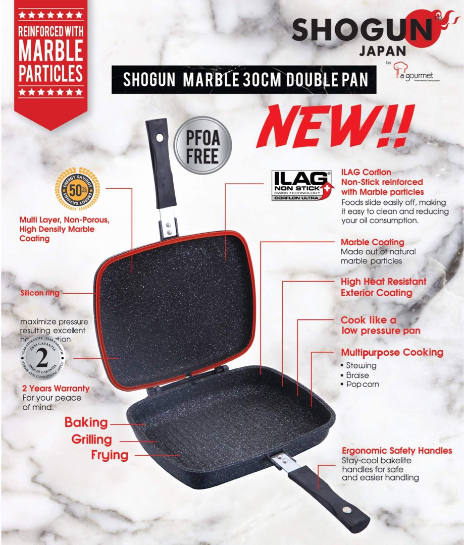 La Gourmet Shogun Marble 30cm Double Pan, Furniture & Home Living ...