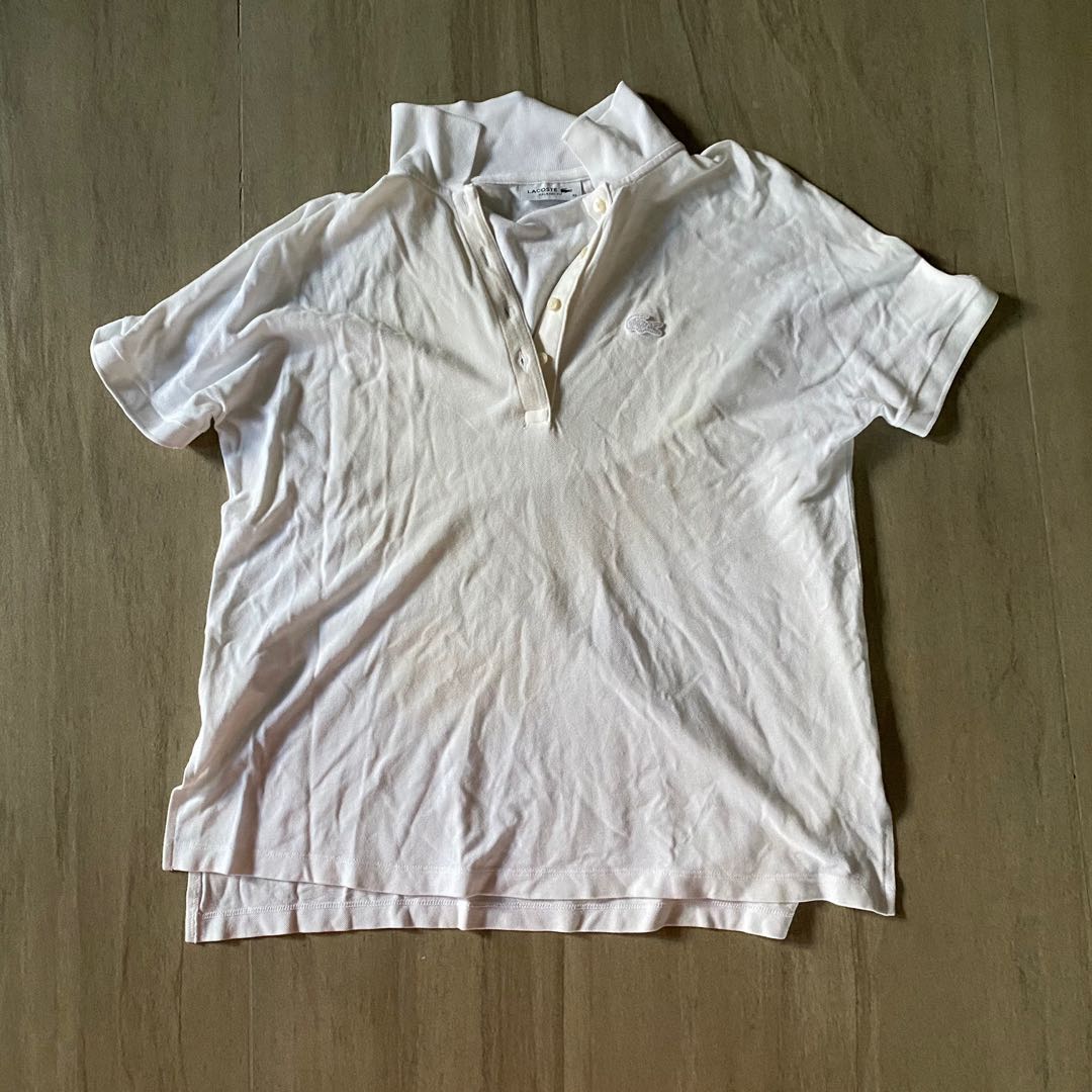 LACOSTE cream relaxed fit polo shirt, Women's Fashion, Tops, Shirts on ...