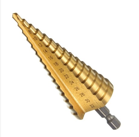 Large HSS Step Cone Titanium Drill Bit Tool Hole Cutter 4-32mm Gold ...
