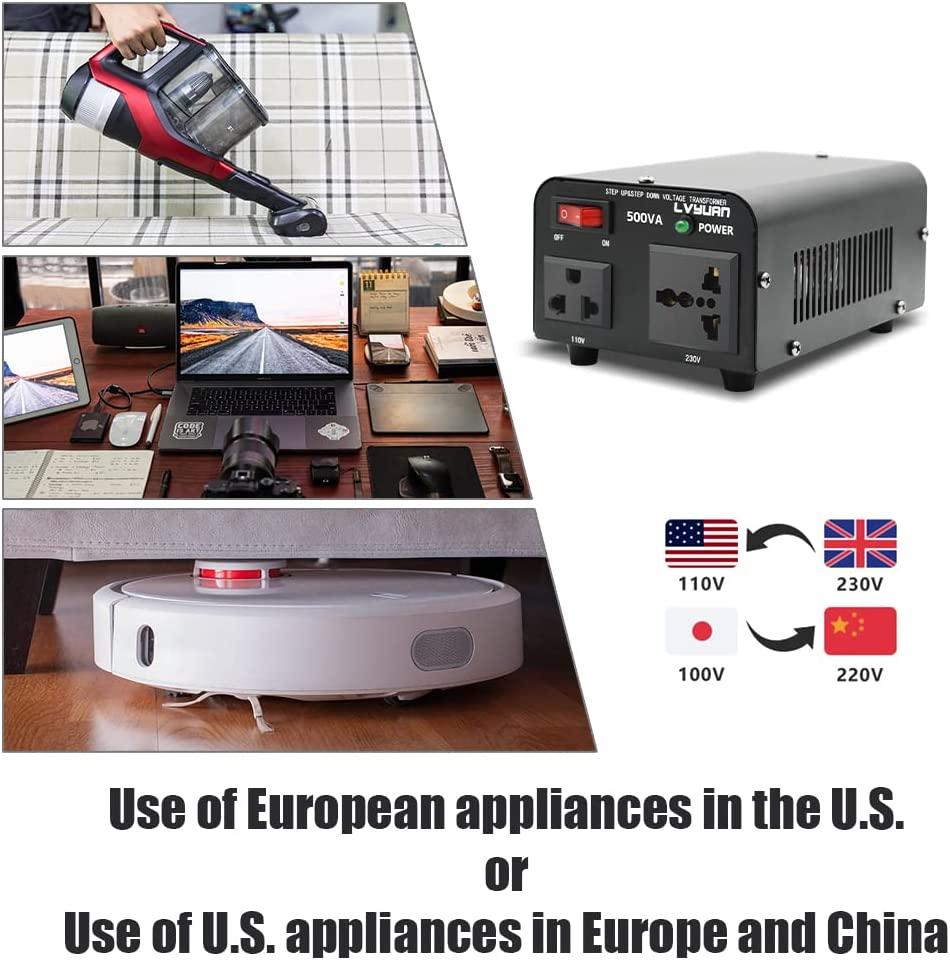 LVYUAN Voltage Transformer Converter 500 Watt Step Up/Down Convert from 110-120 Volt to 220-240 ...