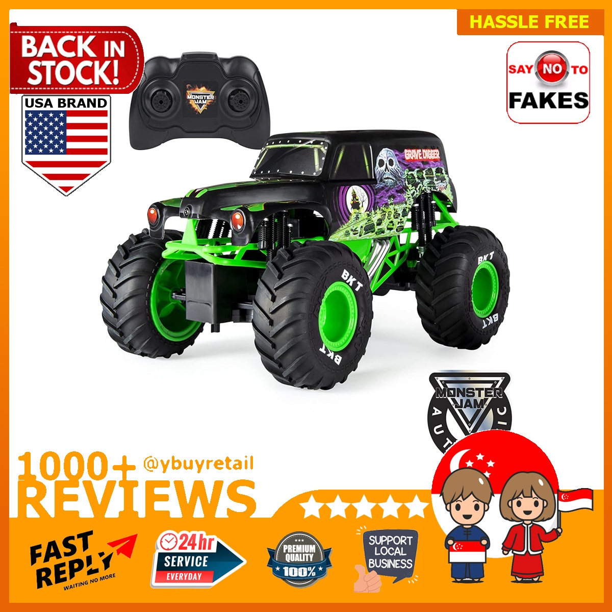 Monster Jam, Official Grave Digger Remote Control Truck 1:15 Scale, 2 ...
