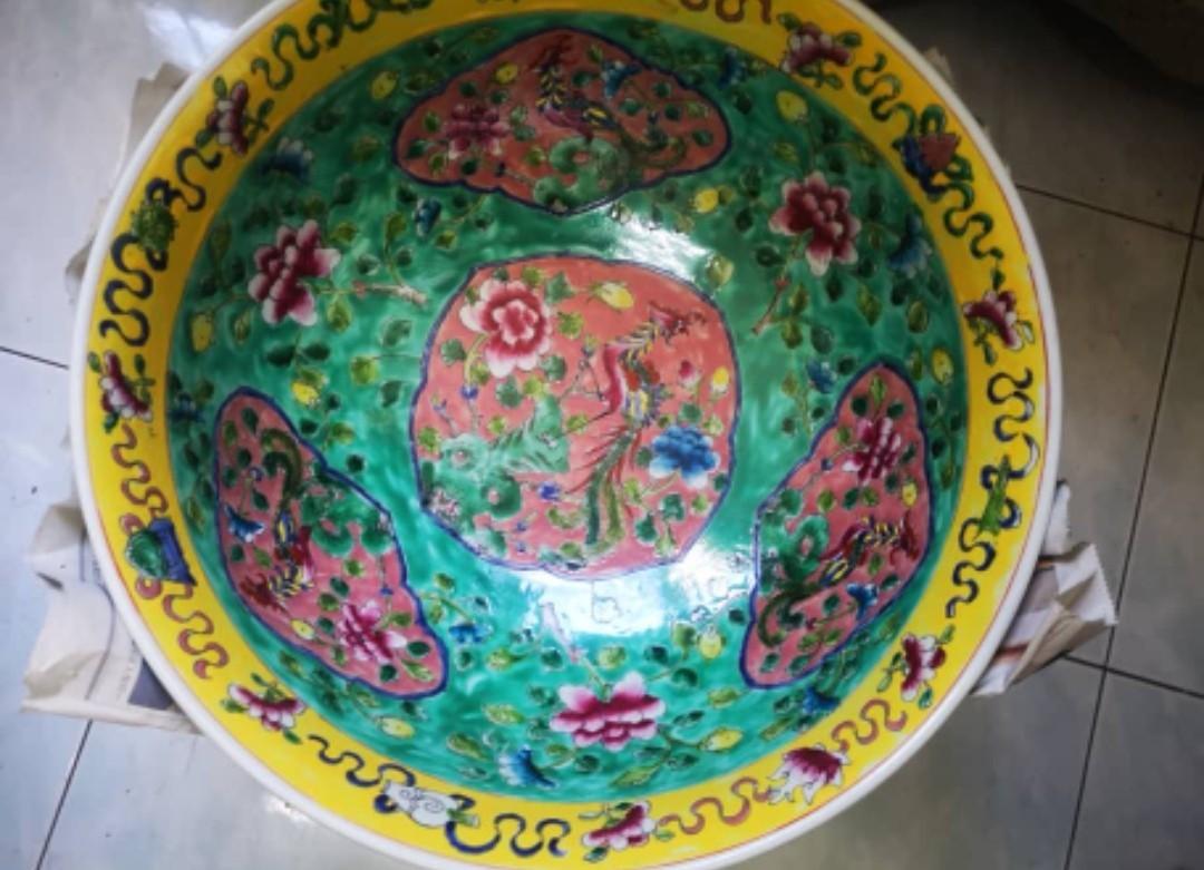 Peranakan Nonya Nyonya Big Green Basin Bowl, Furniture & Home Living ...
