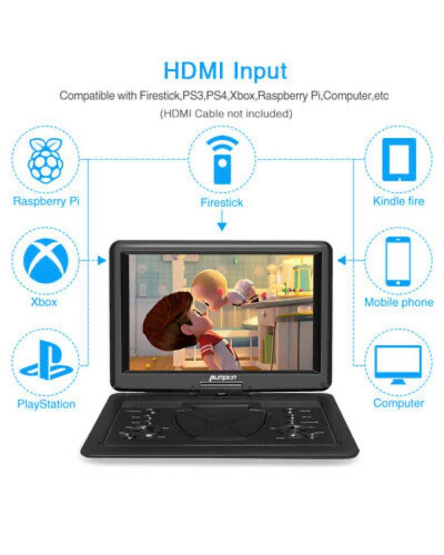 Pumpkin 16" Portable DVD Player 1366*768 Swivel Screen HDMI USB 6 Hours ...