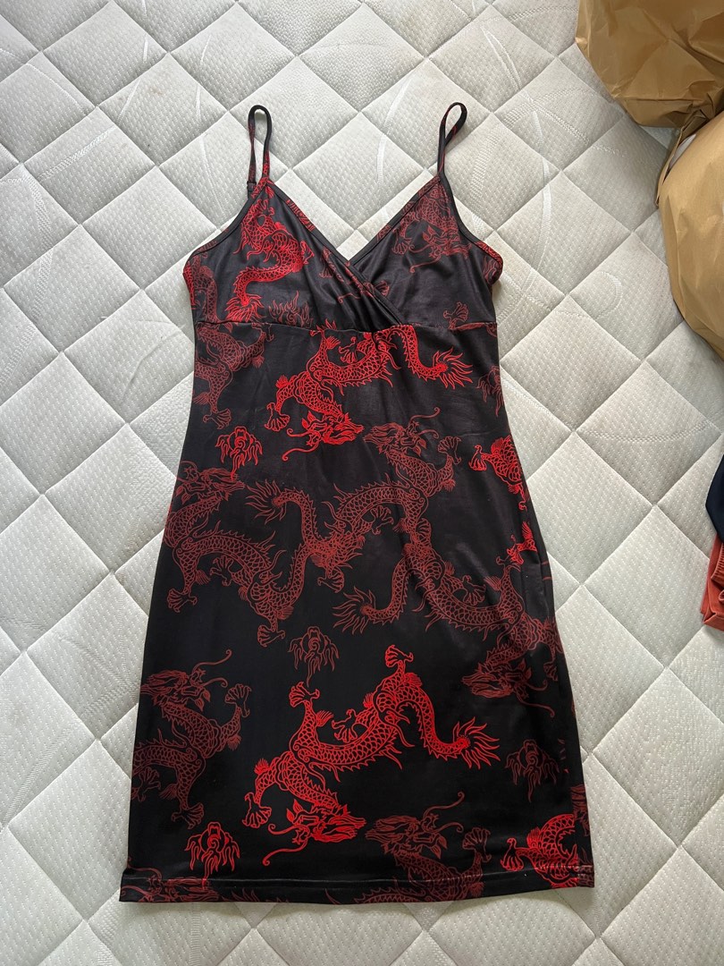 SHEIN Surplice Neck Chinese Dragon Dress, Women's Fashion, Dresses ...