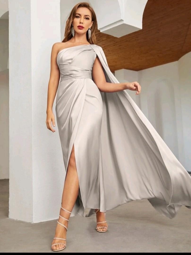 SHEIN Extra long sleeve wrap dress light grey, Women's Fashion, Dresses ...