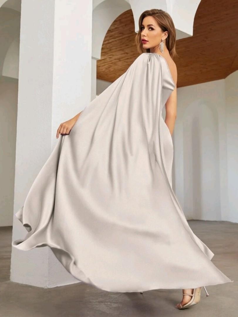 SHEIN Extra long sleeve wrap dress light grey, Women's Fashion, Dresses ...