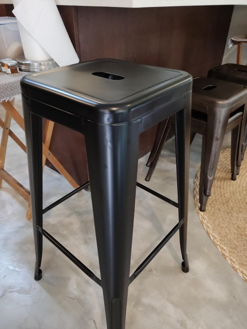 Three Tolix All Steel Stool Black Bar Counter Chair Powder Coated ...
